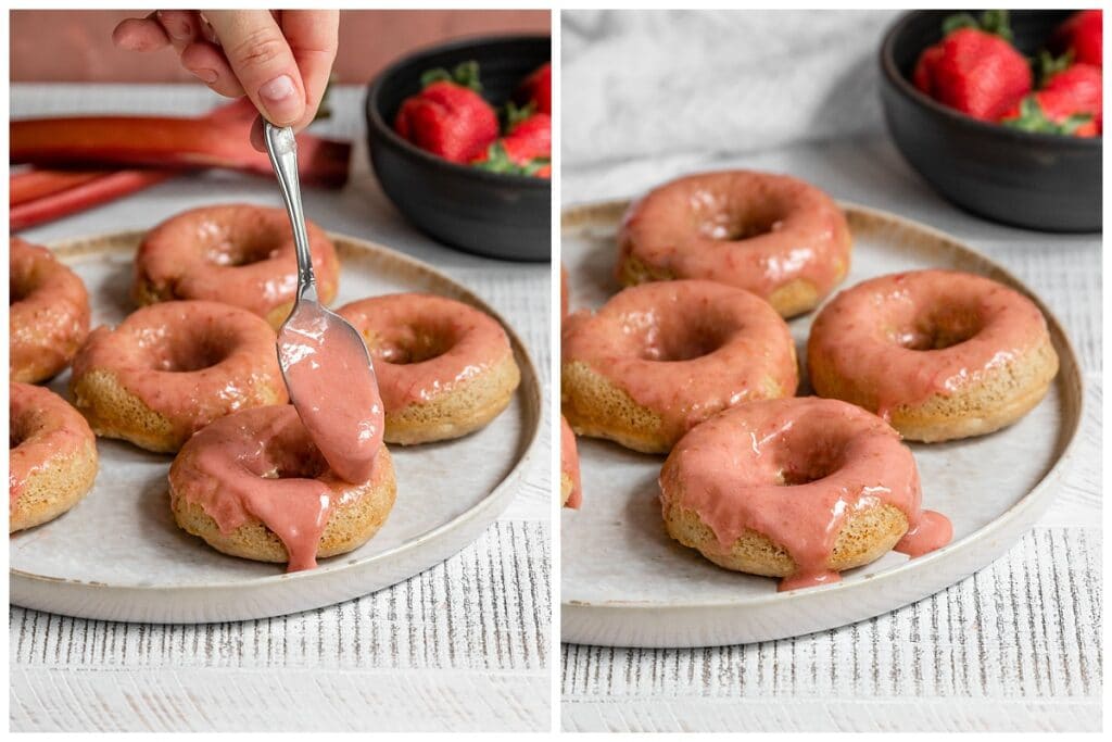 Vegan Strawberry Rhubarb Donuts - ShortGirlTallOrder